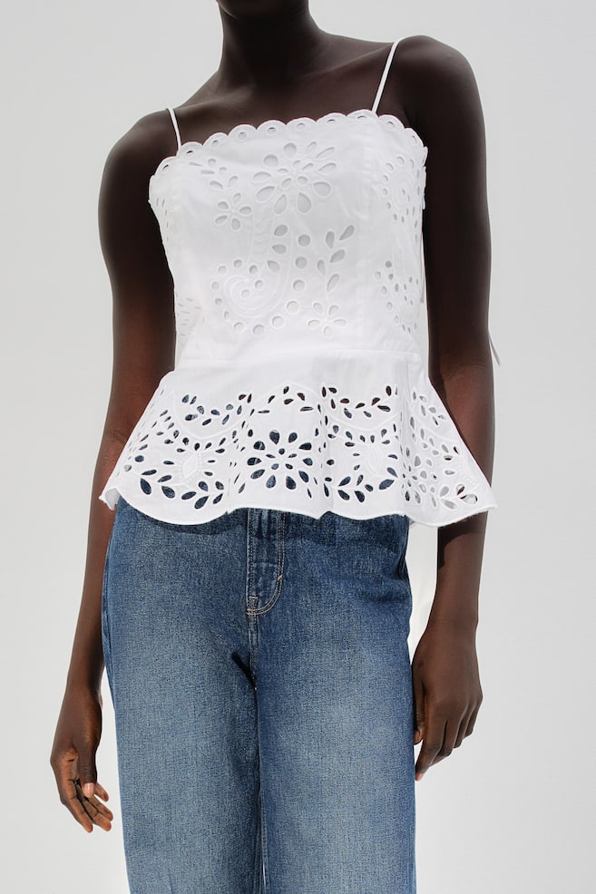 Eyelet-Embroidered Top with Tie Shoulder Straps - White - Ladies | H&M US