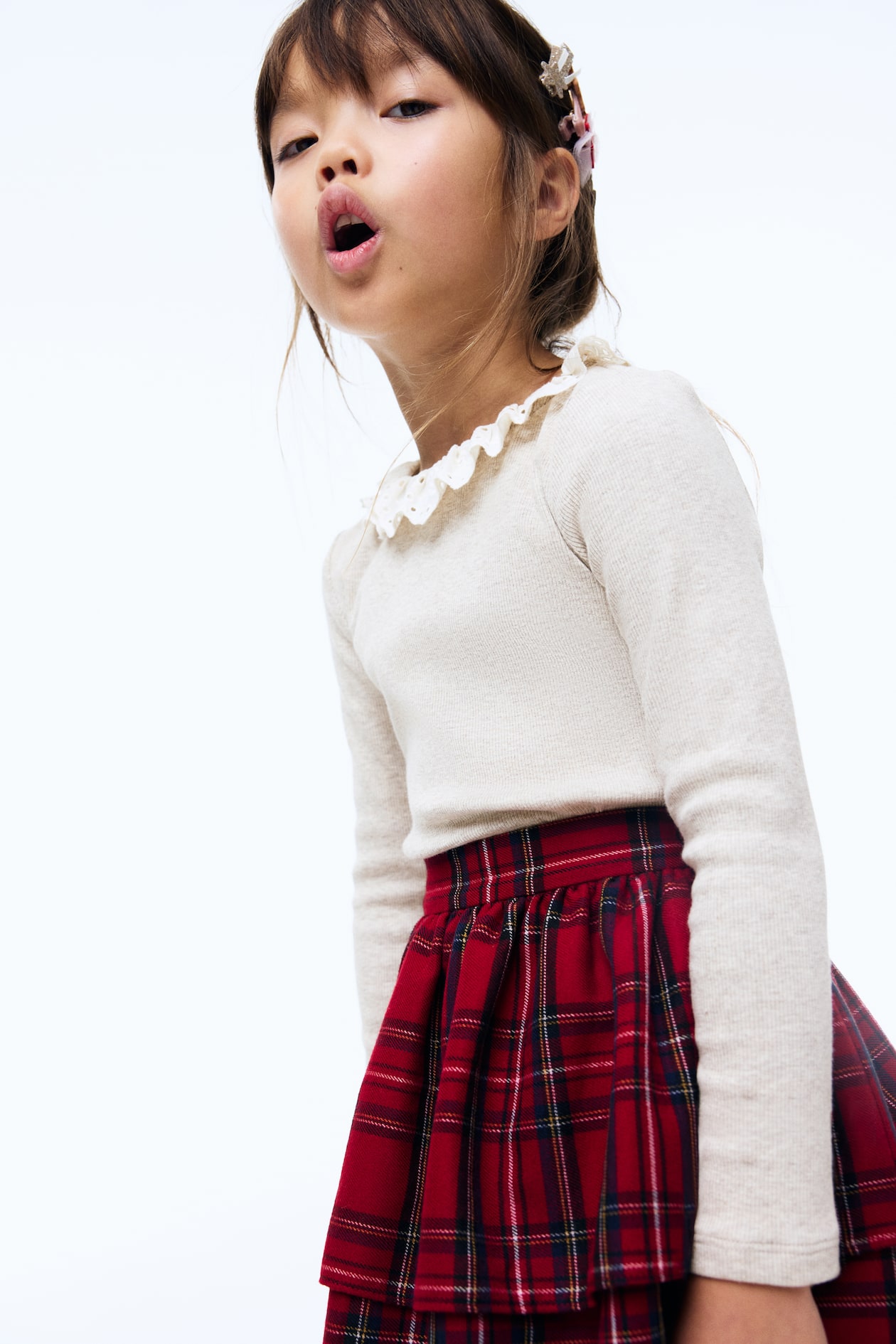 Light beige melange Ruffle-Collar Top for kids | H&M CA
