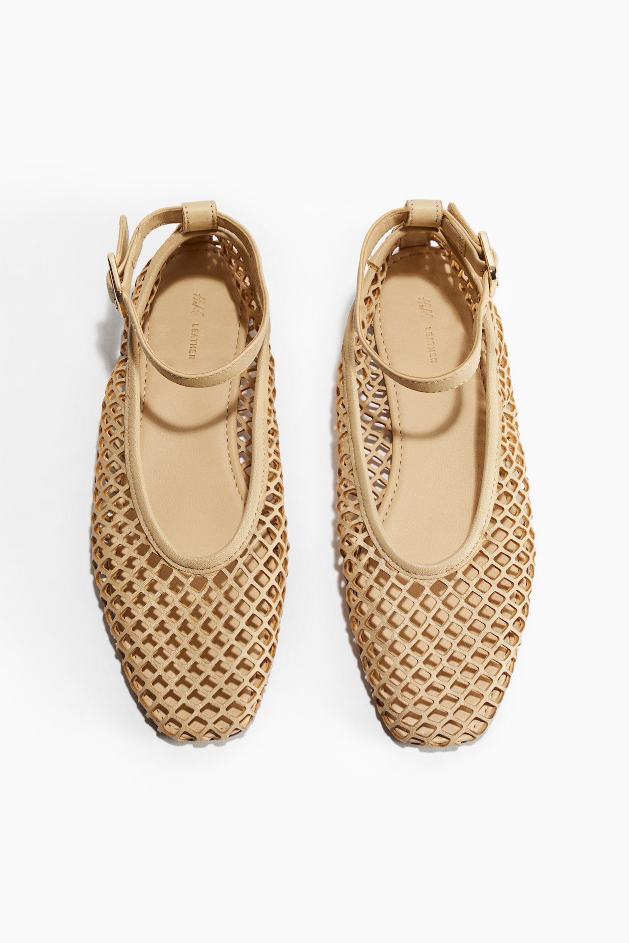 Women's Light yellow Perforated Leather Ballet Flats | H&M US