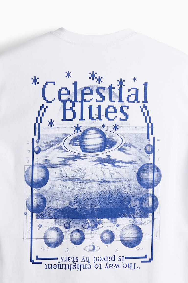 Men’s White/Celestial Blues Loose Fit Printed T-shirt | H&M IN