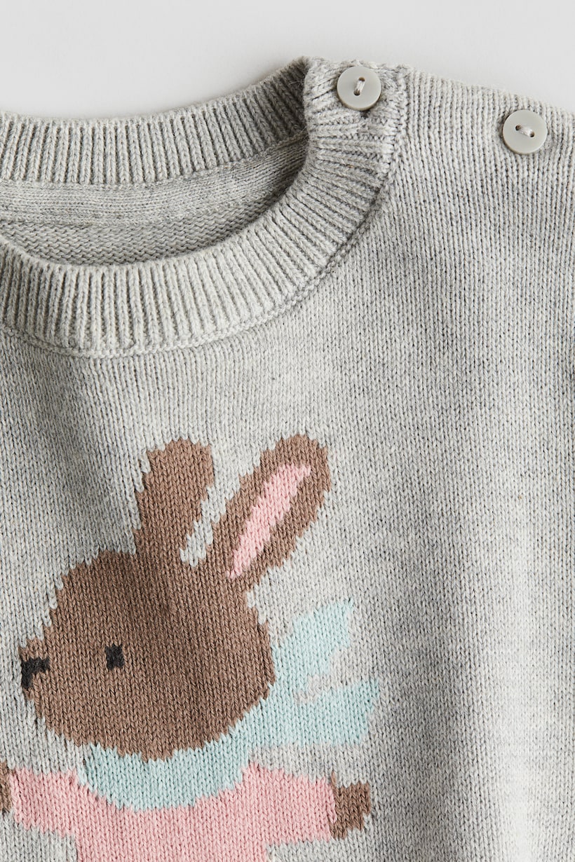 Jacquard-Knit Sweater - Light gray/rabbit - Kids | H&M US