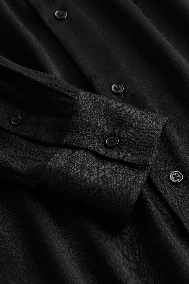 Men’s Black/patterned Regular Fit Jacquard-weave Shirt | H&M US