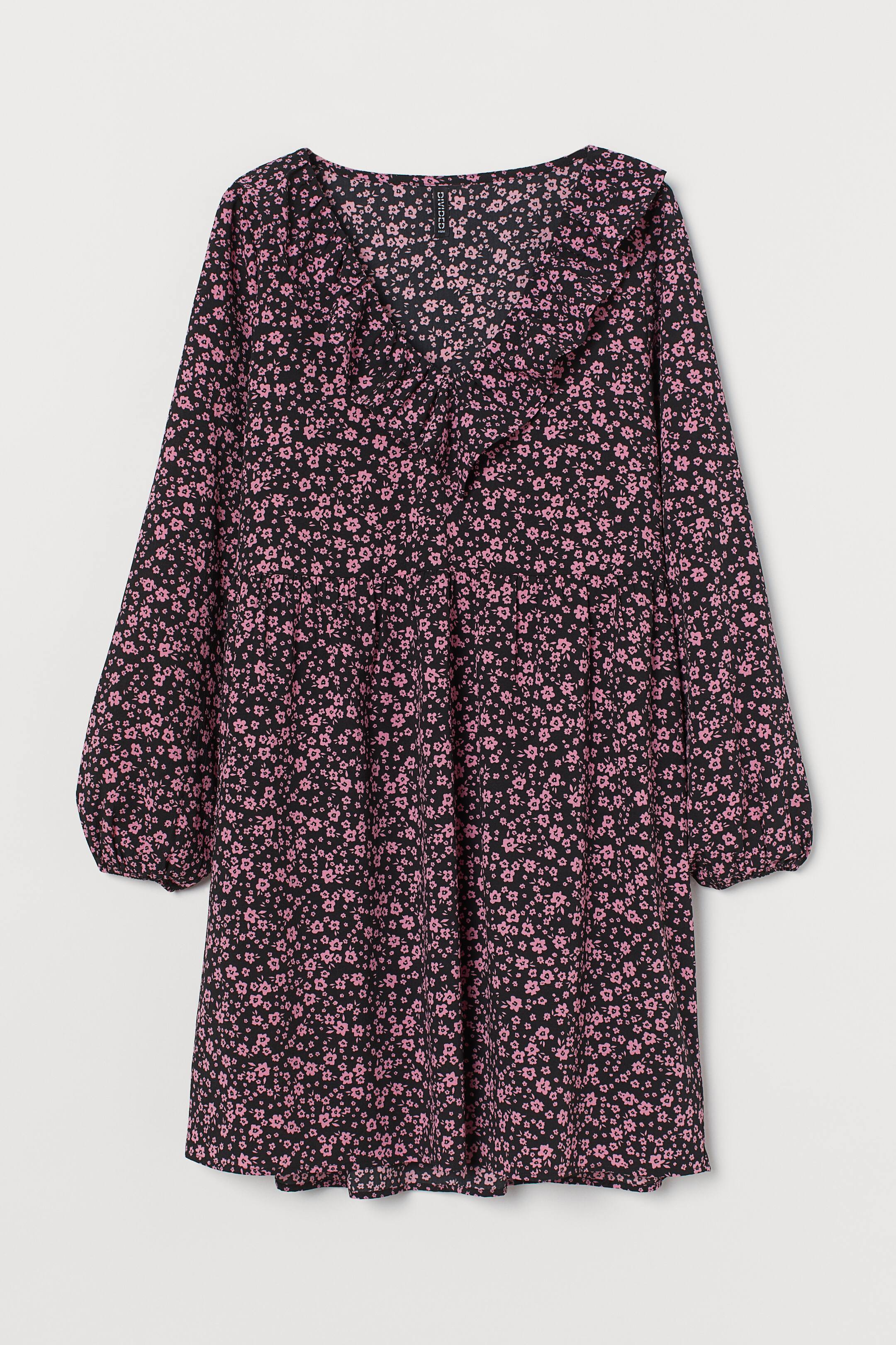 Kort kjole - Sort/Rosa blomstret - DAME | H&M NO