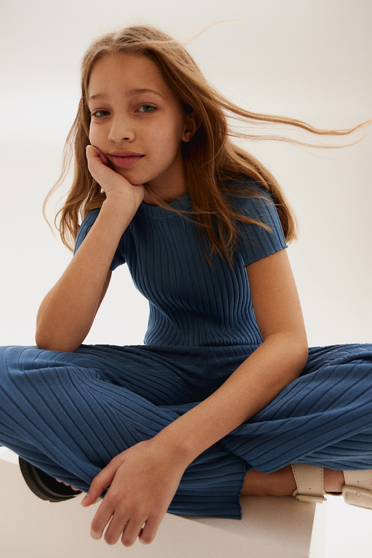 2-piece rib-knit set - Blue - Kids | H&M GB