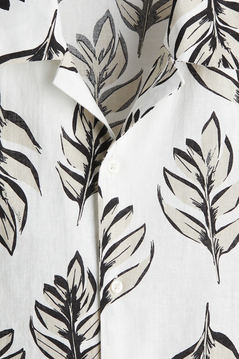 Men’s White/Beige patterned Regular Fit Linen-blend resort shirt | H&M GB