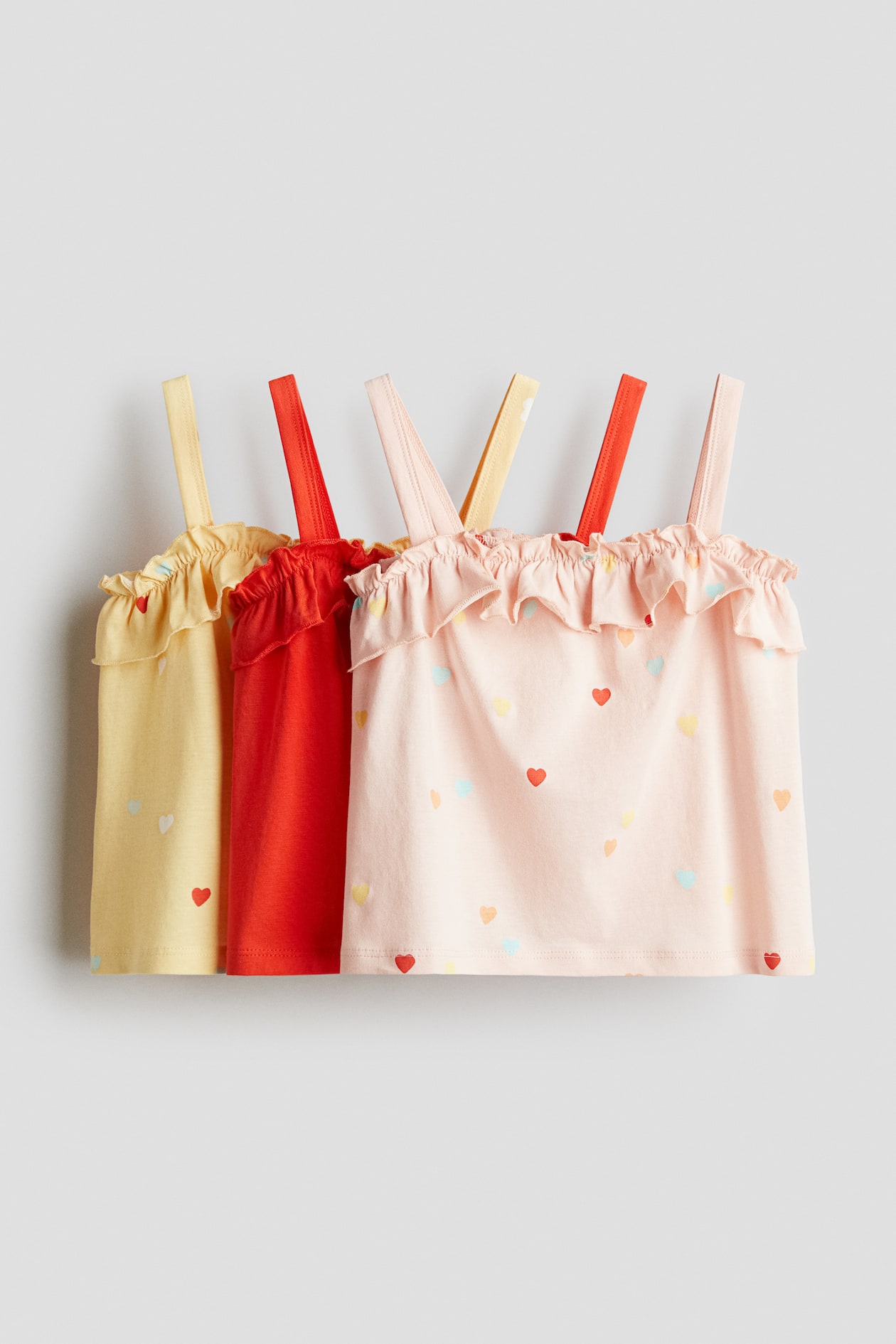 3-pack flounce-trimmed strappy tops - Yellow/Hearts - Kids | H&M GB
