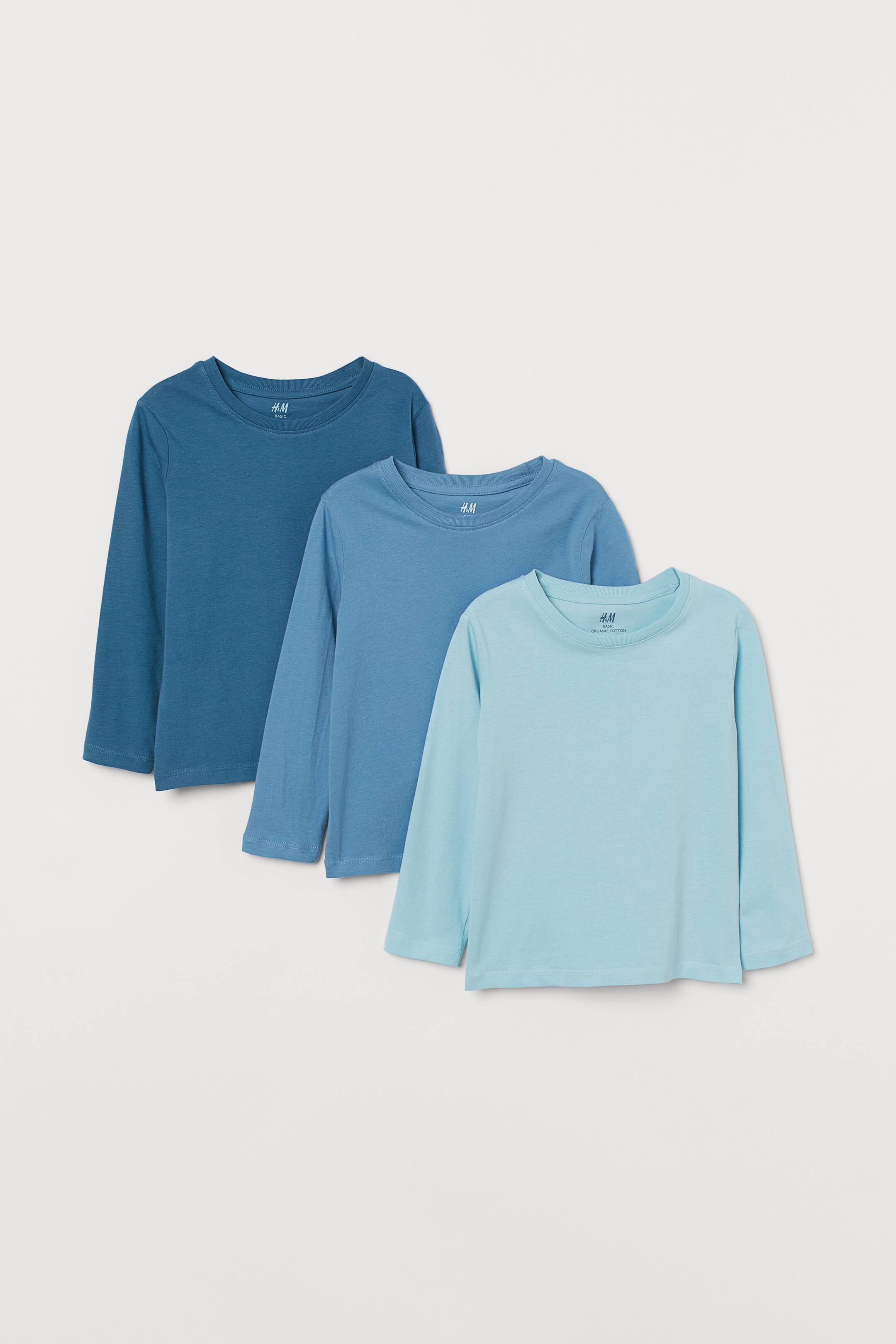 3-pack long-sleeved t-shirts - Turquoise/Blue - Kids | H&M HK
