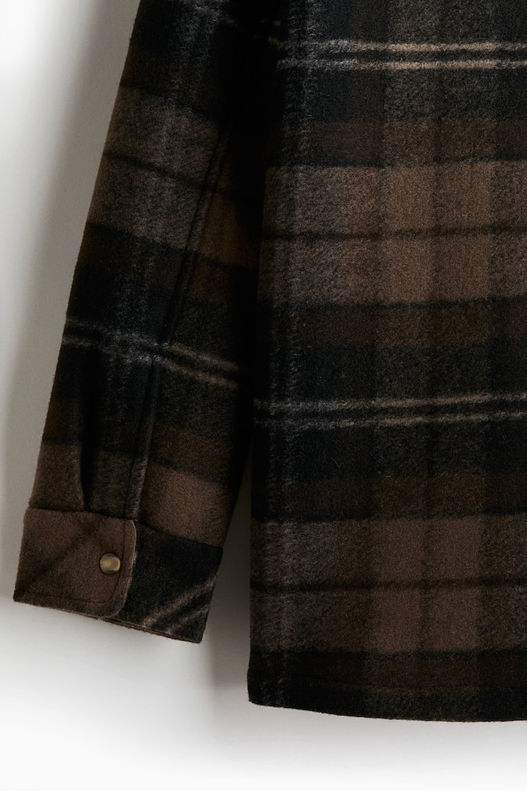 Women's Dark brown/plaid Teddy-Lined Shacket | H&M CA