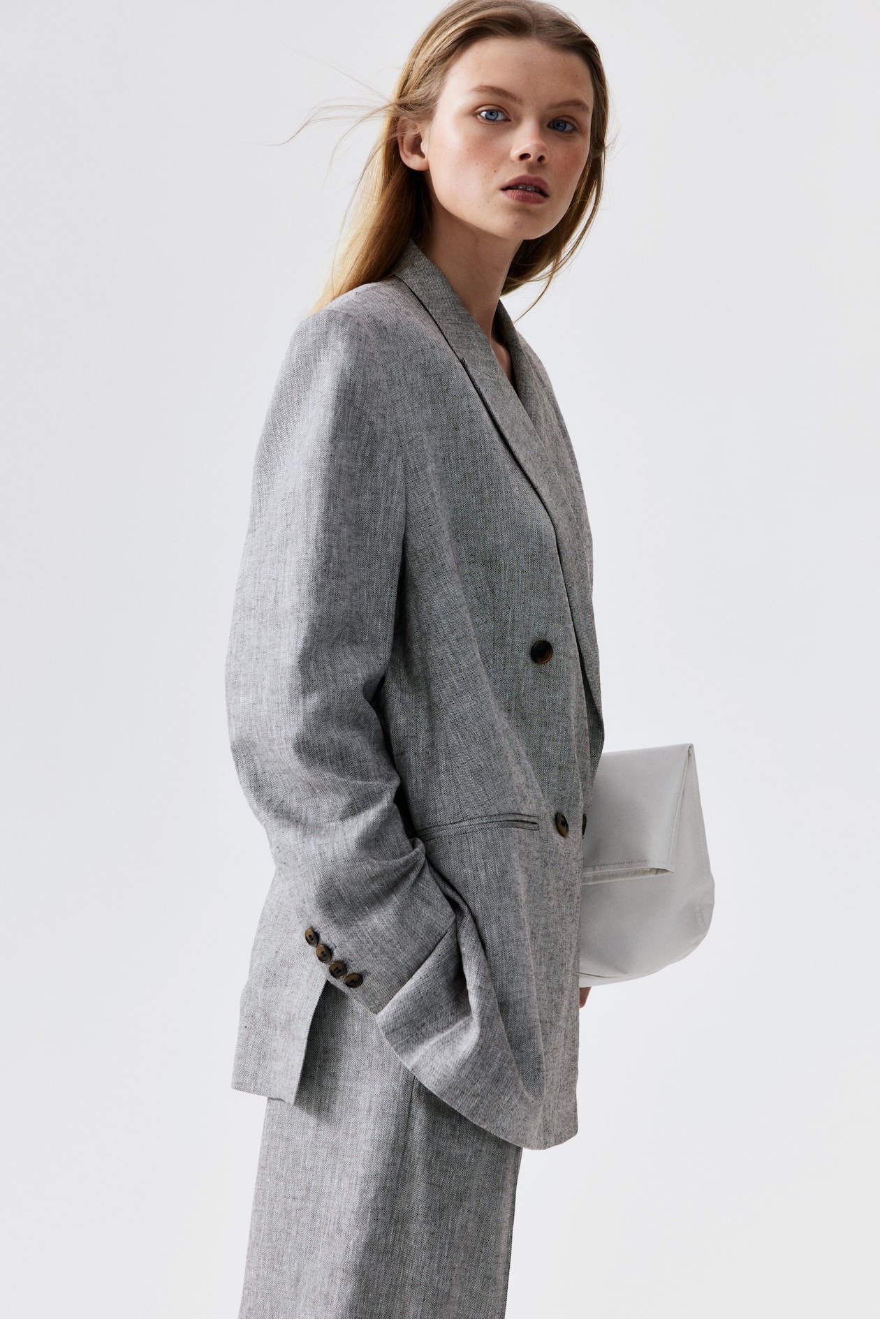 Linen-blend blazer - Brown/Herringbone-patterned - Ladies | H&M IN