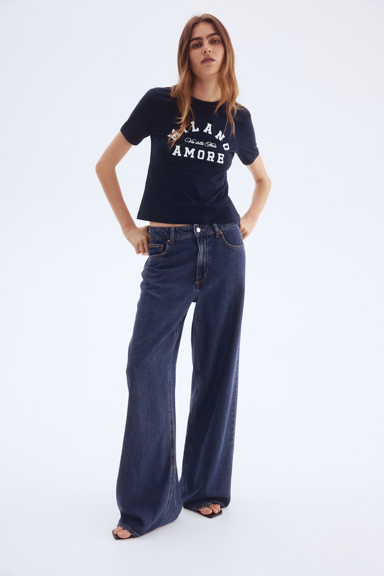 T-Shirt with Printed Motif - Navy blue/Milano Amore - Ladies | H&M US