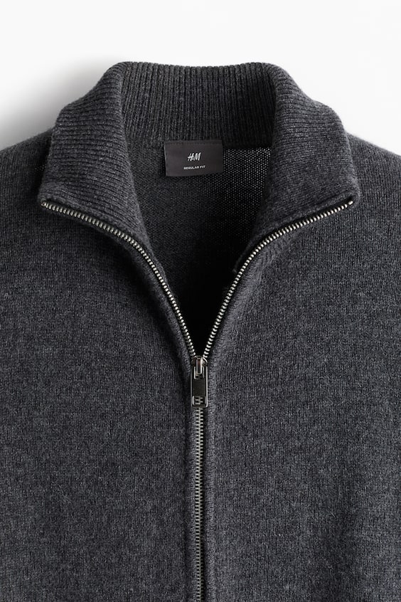 Men’s Dark grey Regular Fit Wool zip-through cardigan | H&M IN