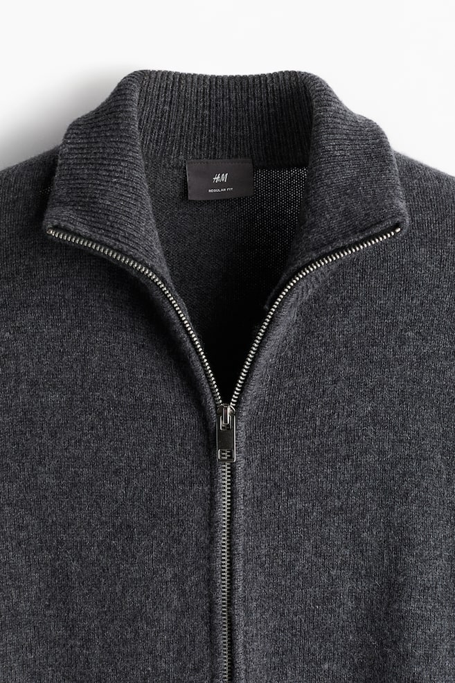 Regular Fit Wool zip-through cardigan - Dark grey - Men | H&M GB