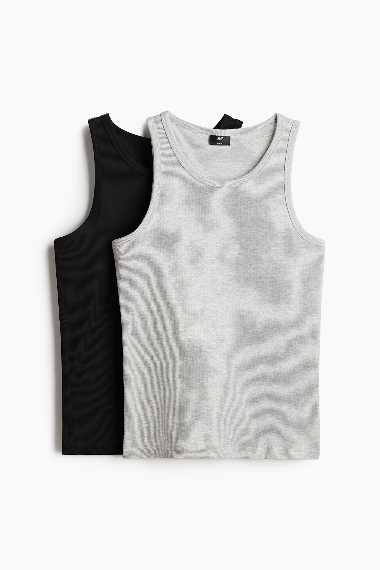 2-pack Slim Fit Ribbed Tank Tops - Gray melange/black - Men | H&M US