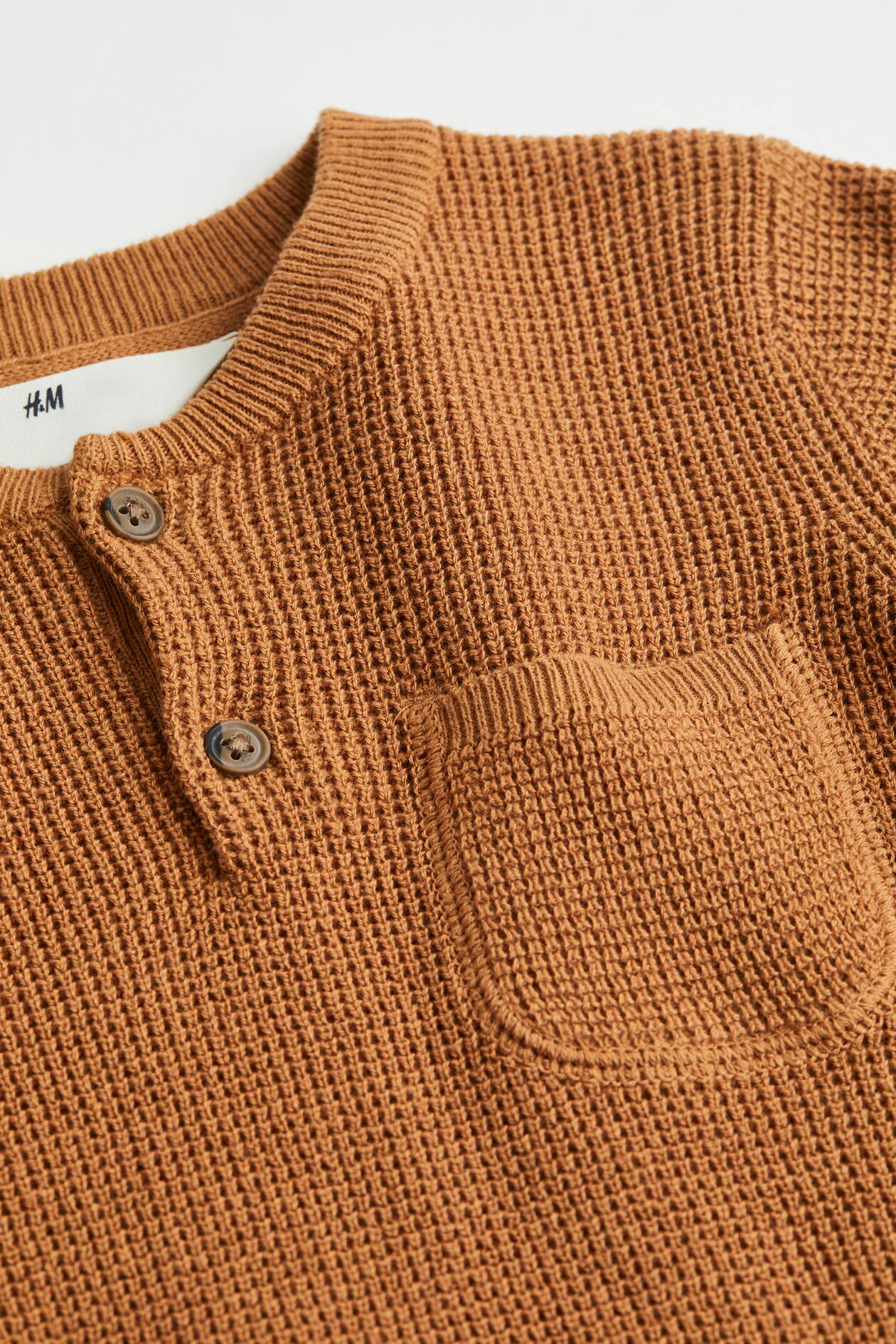 Brown Waffle-knit Henley Shirt for kids | H&M US