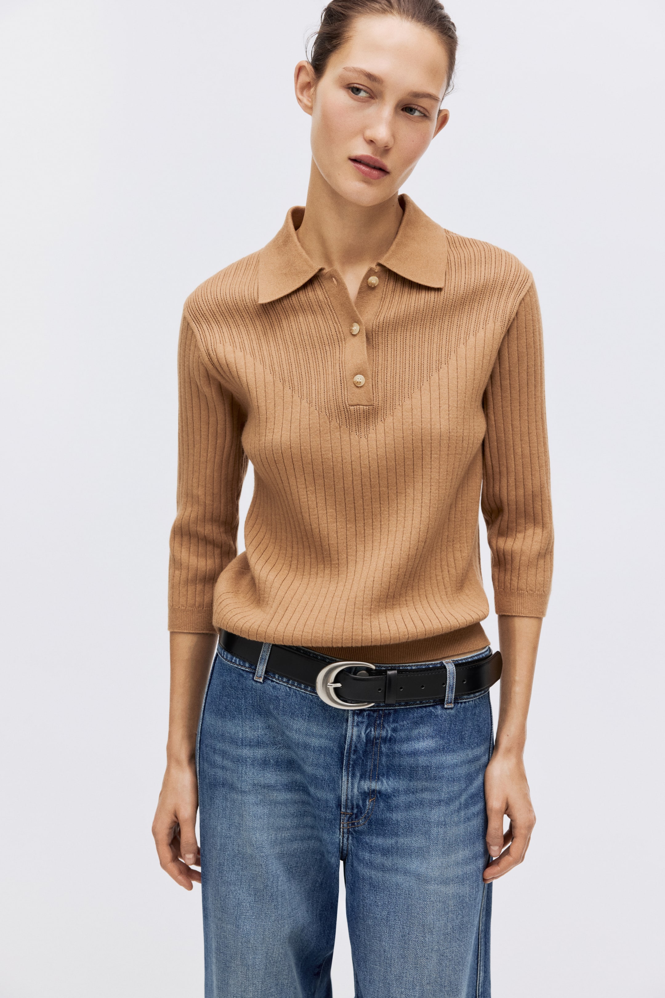 Women's Dark beige Rib-Knit Top | H&M CA