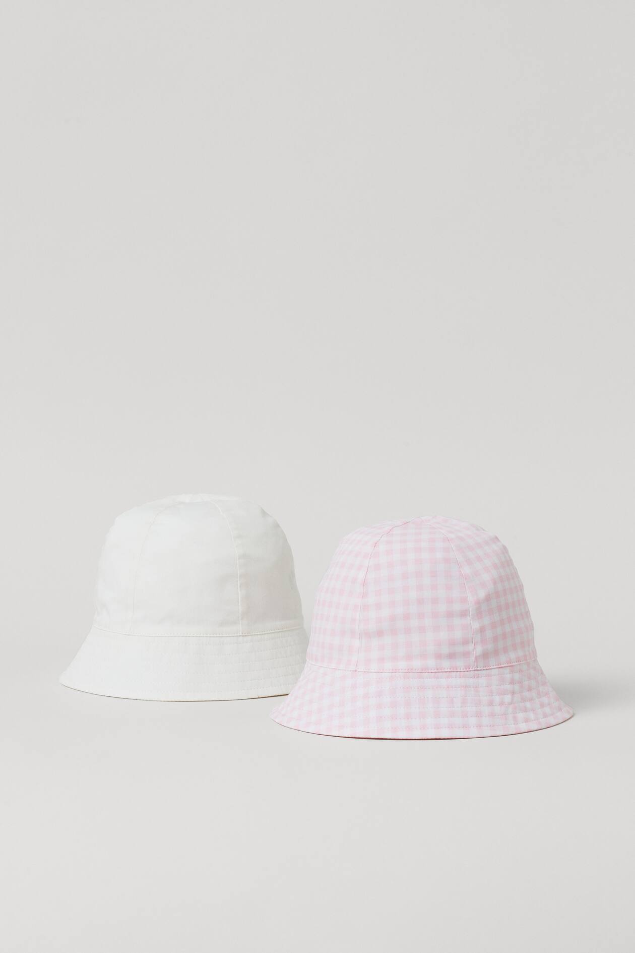 2-pack Cotton Sun Hats - Light pink/gingham checked - Kids | H&M US