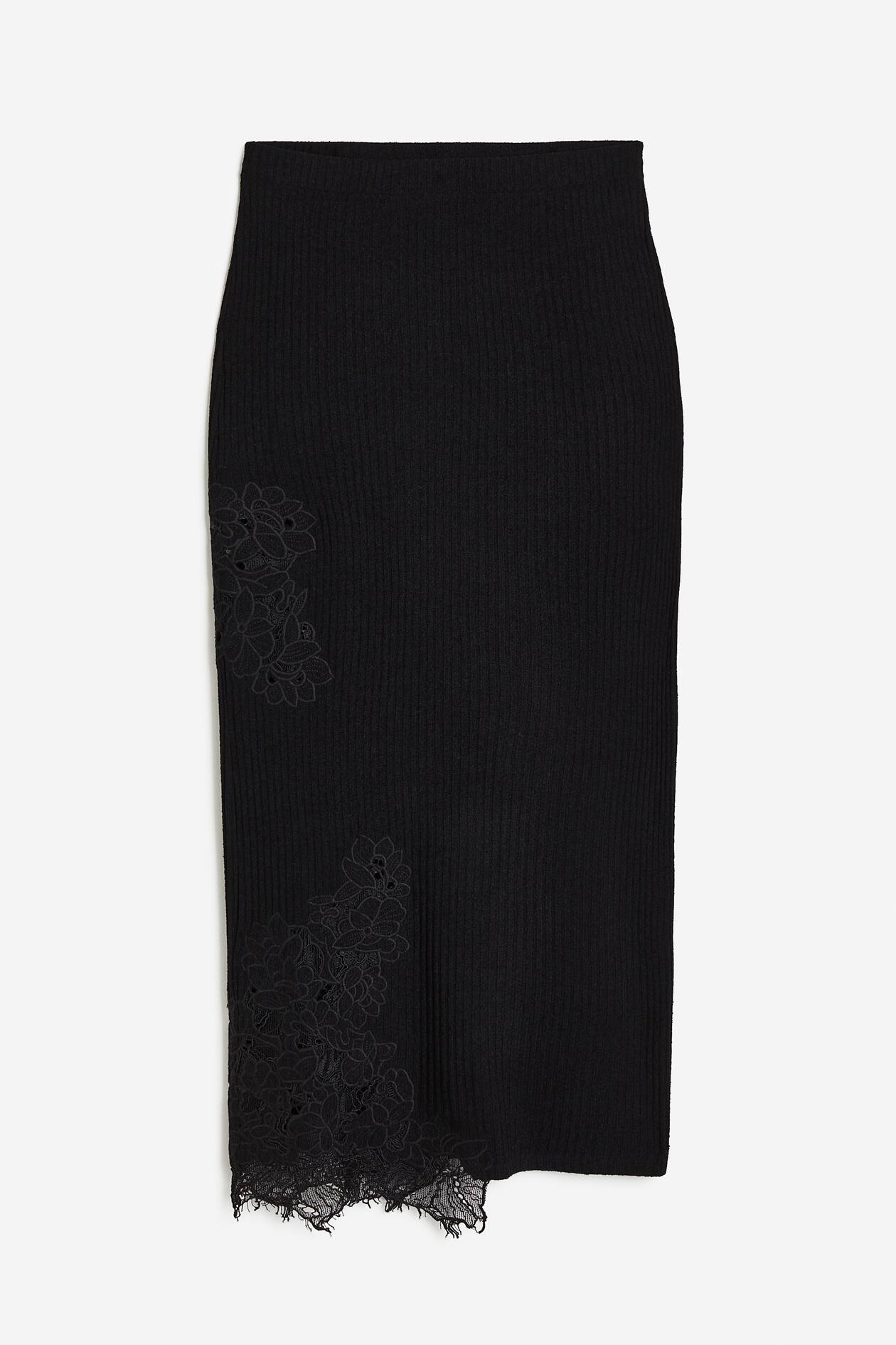 Ribbad kjol med spets - Svart - 349 kr - DAM | H&M SE