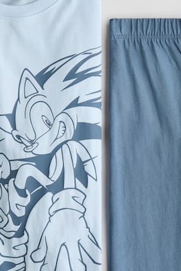 Printed cotton jersey pyjamas - Blue/Sonic the Hedgehog - Kids | H&M MY