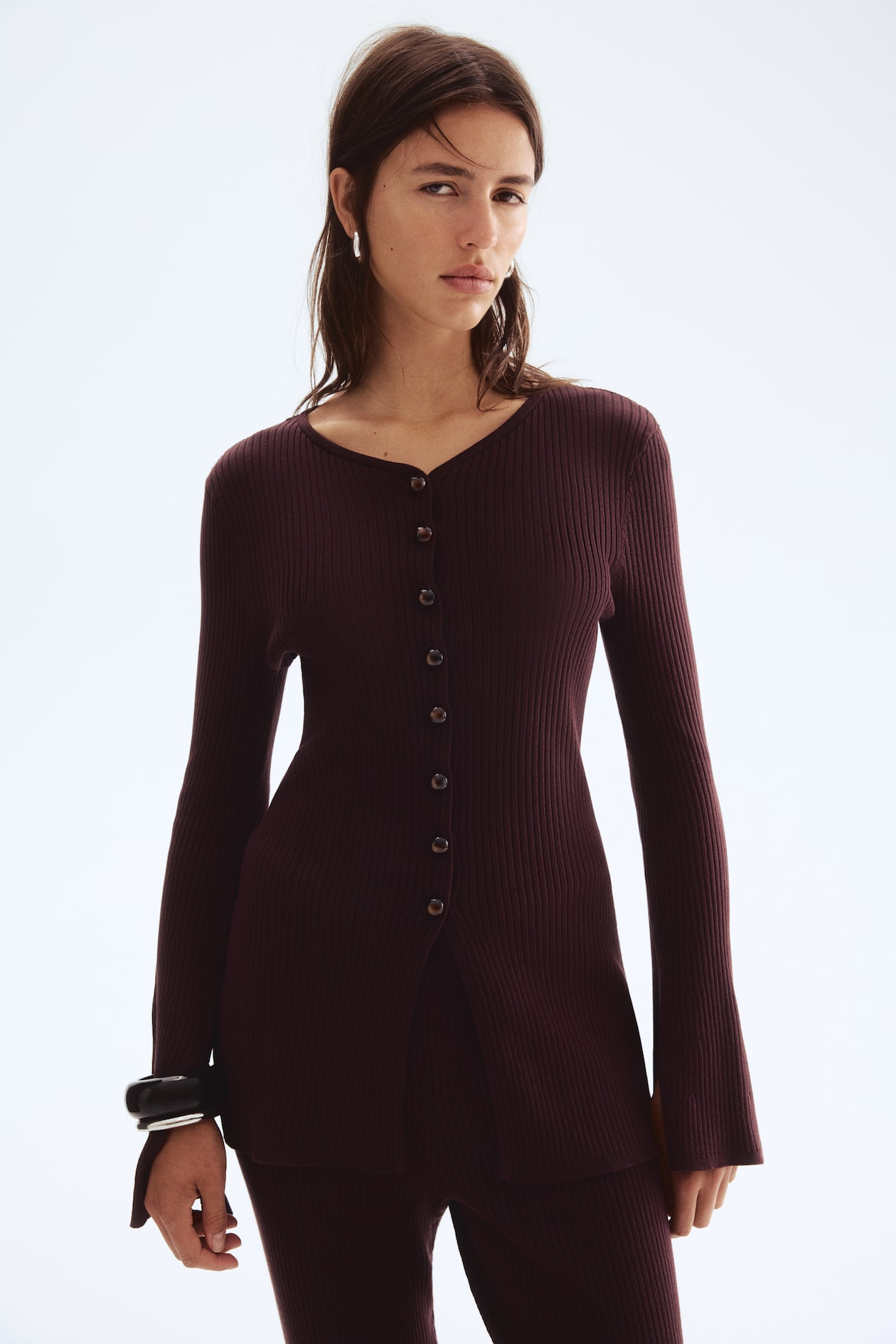 Women's Dark brown Rib-Knit Cardigan | H&M CA