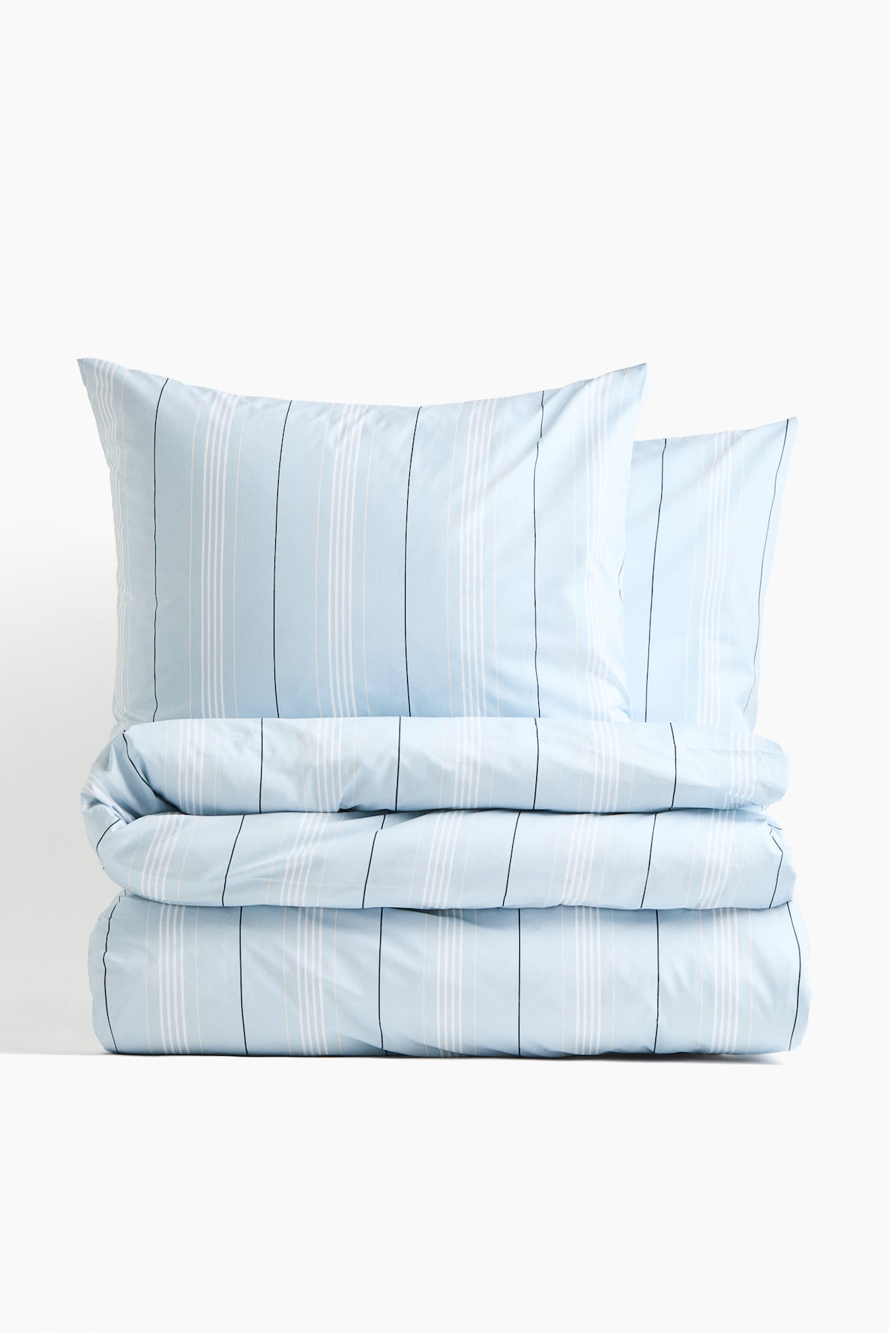 Cotton percale double/king duvet cover set - Light blue/Striped | H&M ES