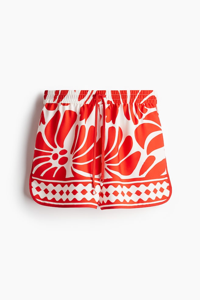 Patterned Drawstring Shorts - White/red patterned - Ladies | H&M US
