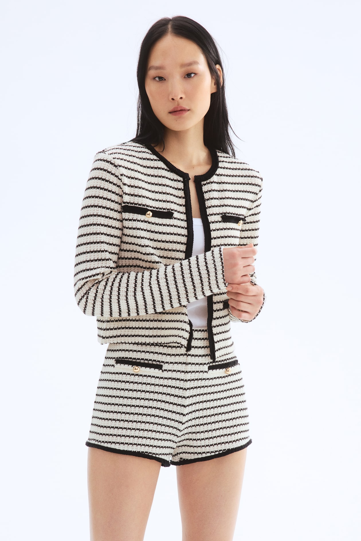 Textured-Knit Cardigan - White/black striped - Ladies | H&M US
