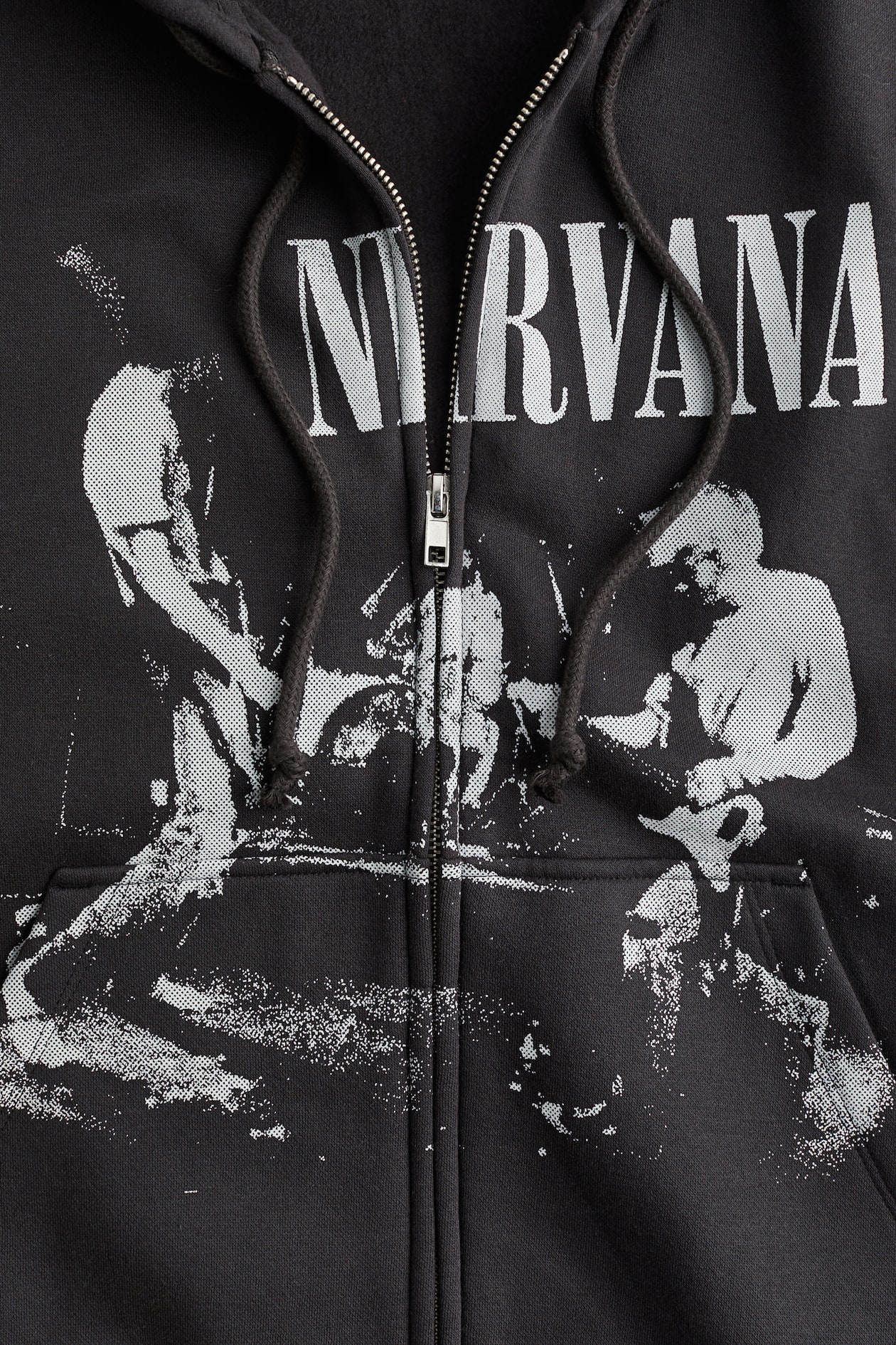 Women's Black/Nirvana Oversized Hooded Jacket with Motif - Oversized ...
