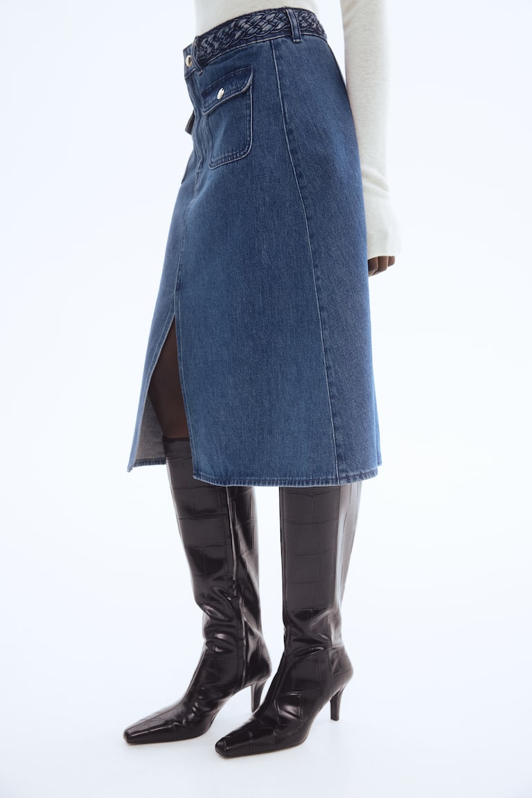 Women's Denim blue Braided-Trim Denim Skirt | H&M US