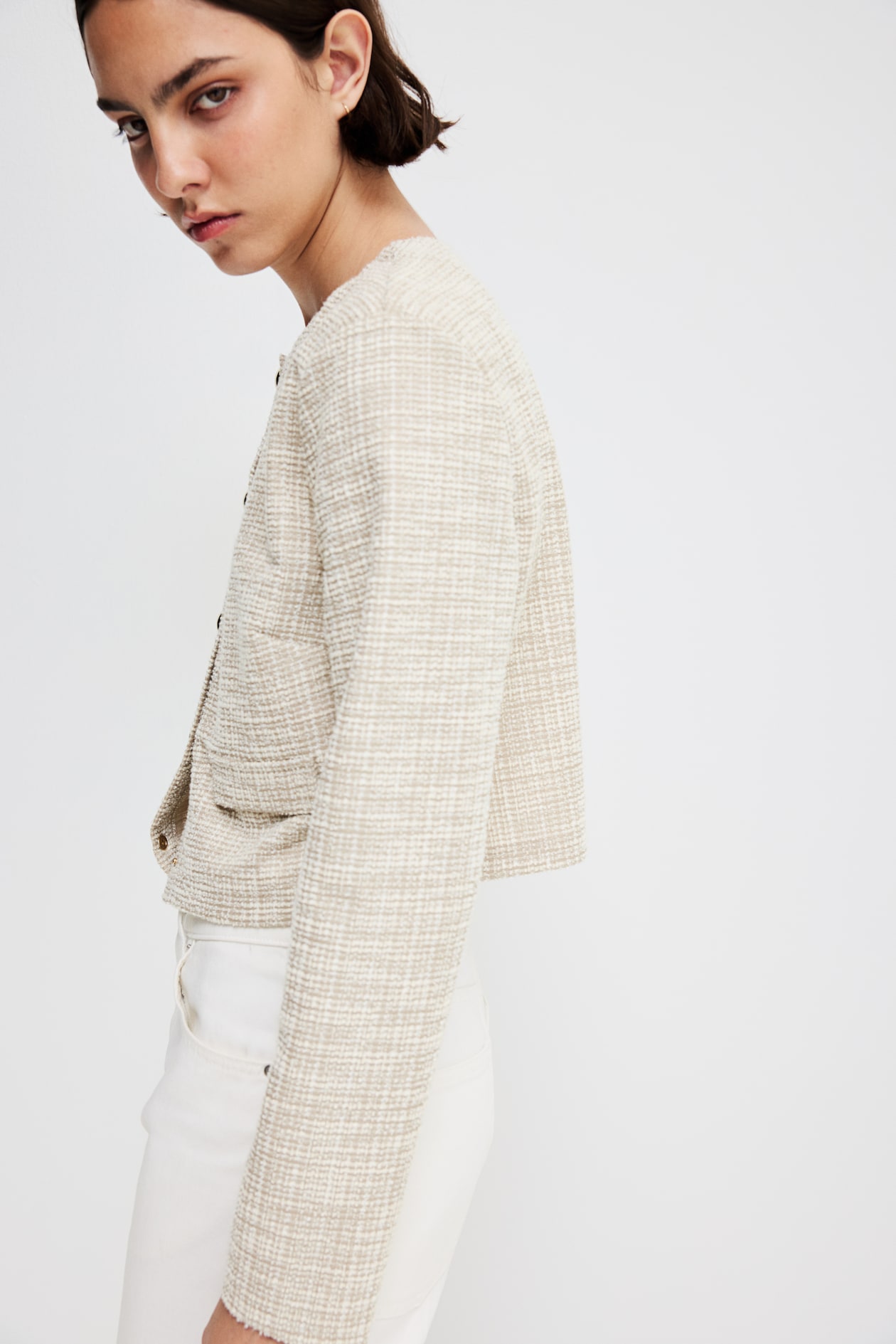Shoulder-Pad Cardigan - Light beige melange - Ladies | H&M US