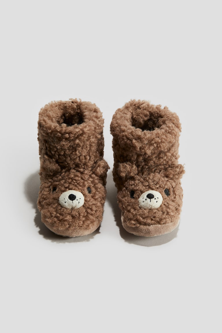Brown/bear Soft-Sole Fluffy Slippers for kids | H&M US