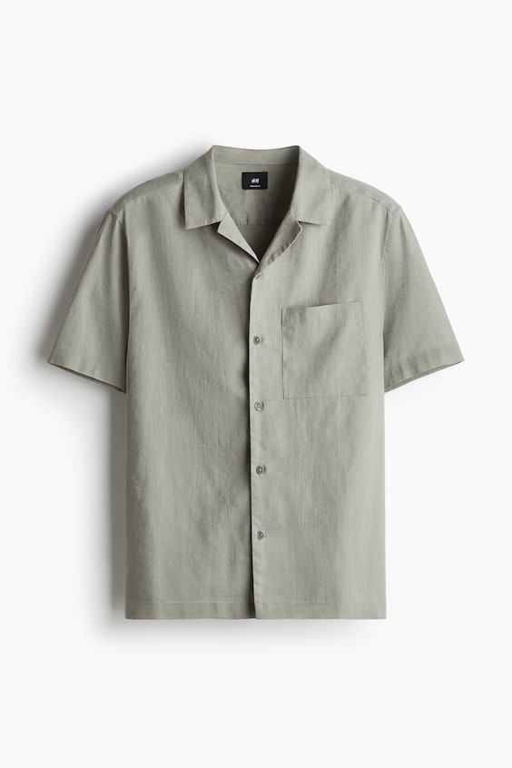 Regular-Fit Short-Sleeved Linen-Blend Shirt - Sage green - Men | H&M US