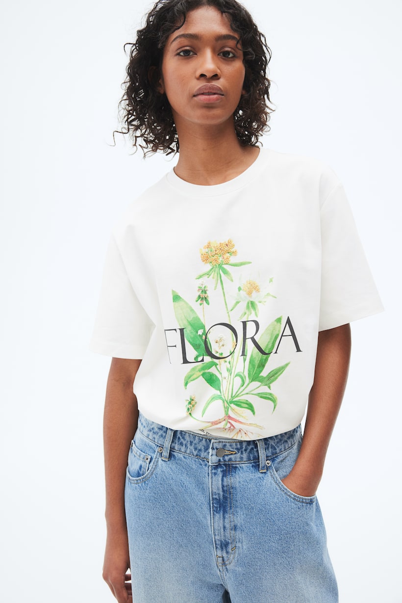 Printed T-Shirt - White/Flora - Ladies | H&M US