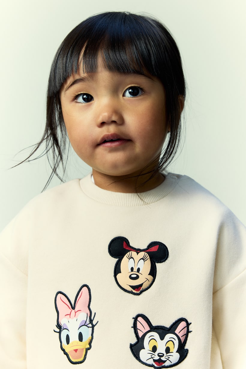 Printed Brushed-Inside Sweatshirt - Light beige/Minnie Mouse - Kids | H ...