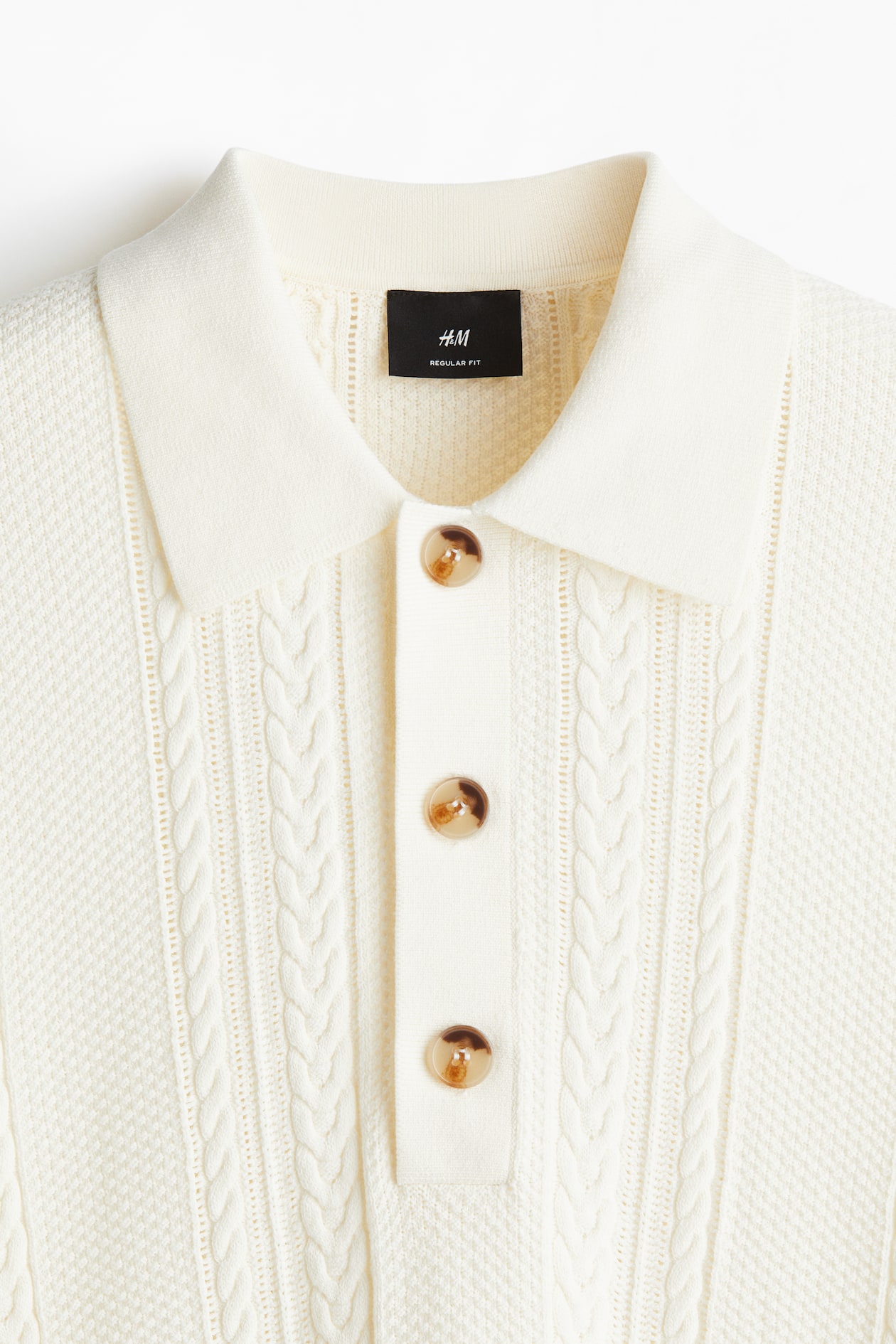 Men’s Cream Regular-Fit Cable-Knit Polo Shirt | H&M US