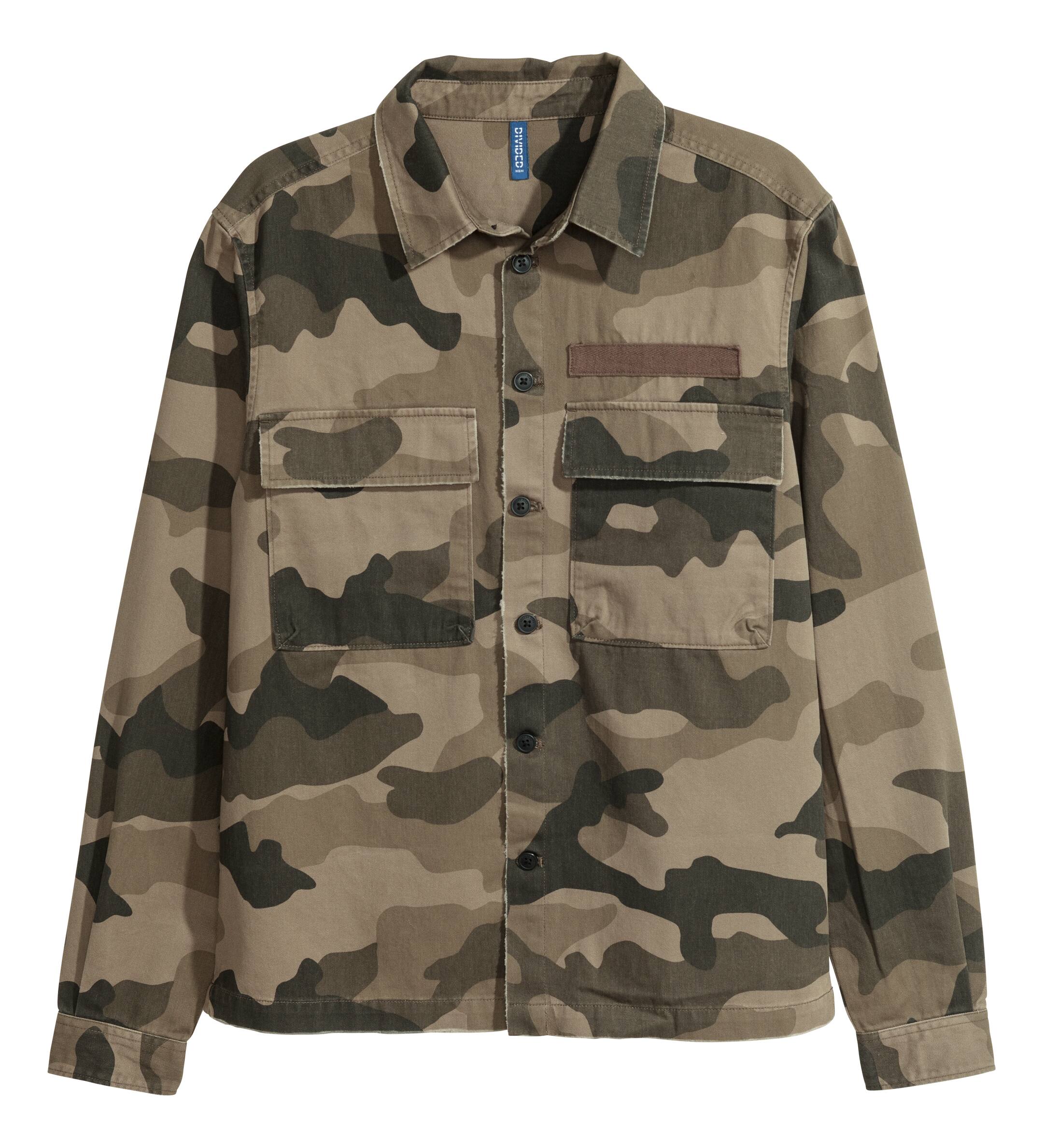 Twill shacket - Short - Khaki green/Patterned - Men | H&M GB