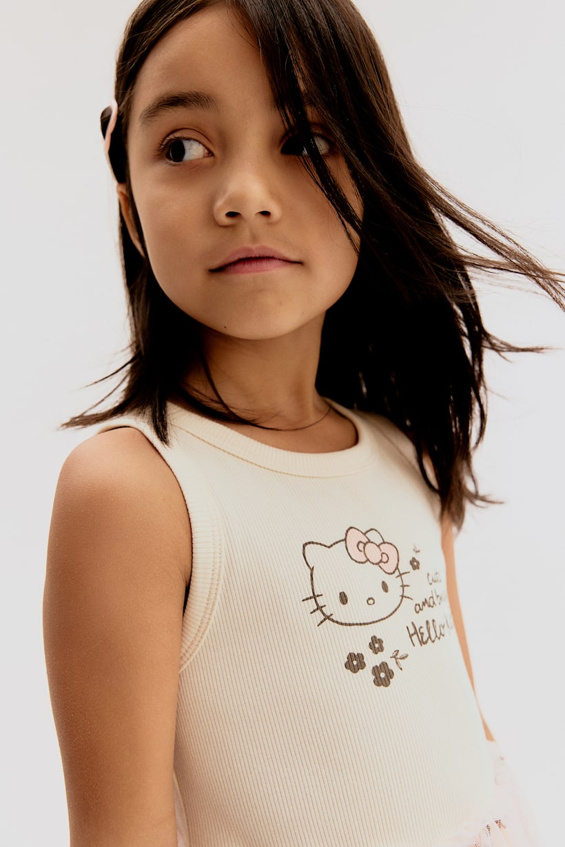 Pink/Hello Kitty Printed Tulle-Skirt Dress for kids - Knee-length ...