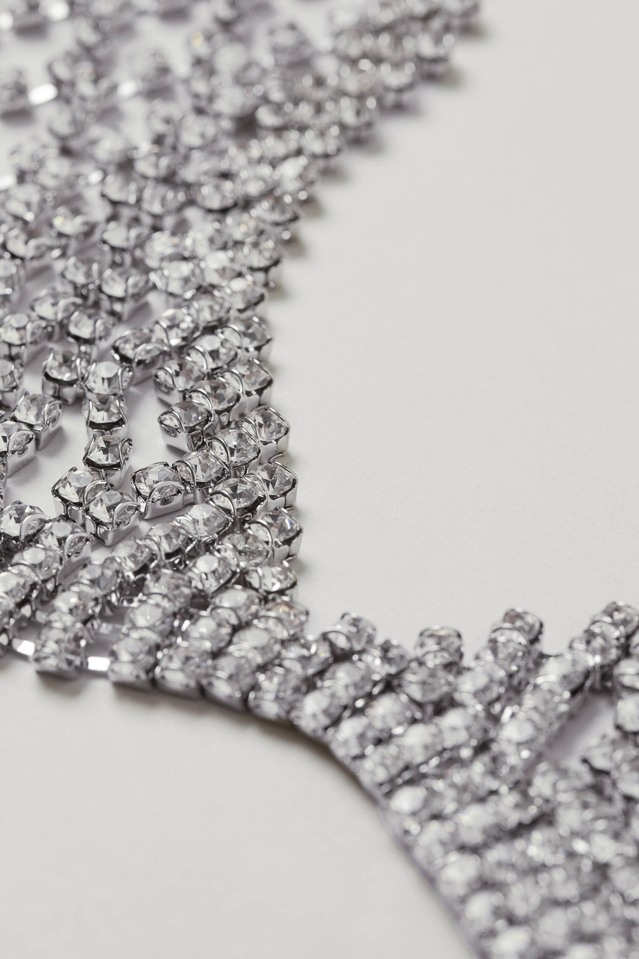 Rhinestone Top - Halterneck - Sleeveless - Silver-colored - Ladies | H&M CA