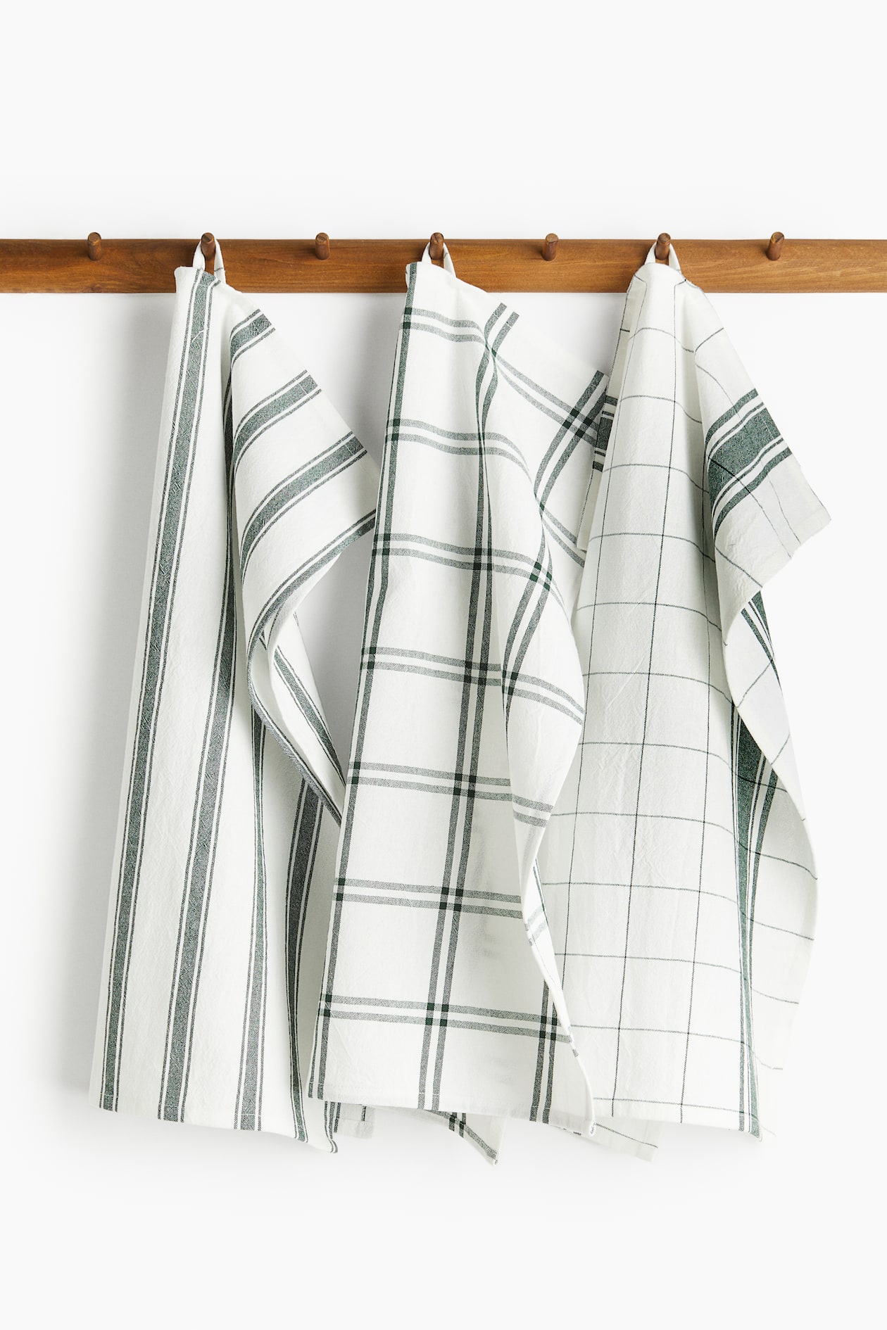 3-pack Cotton Tea Towels - Dark green/checked - Home All | H&M US
