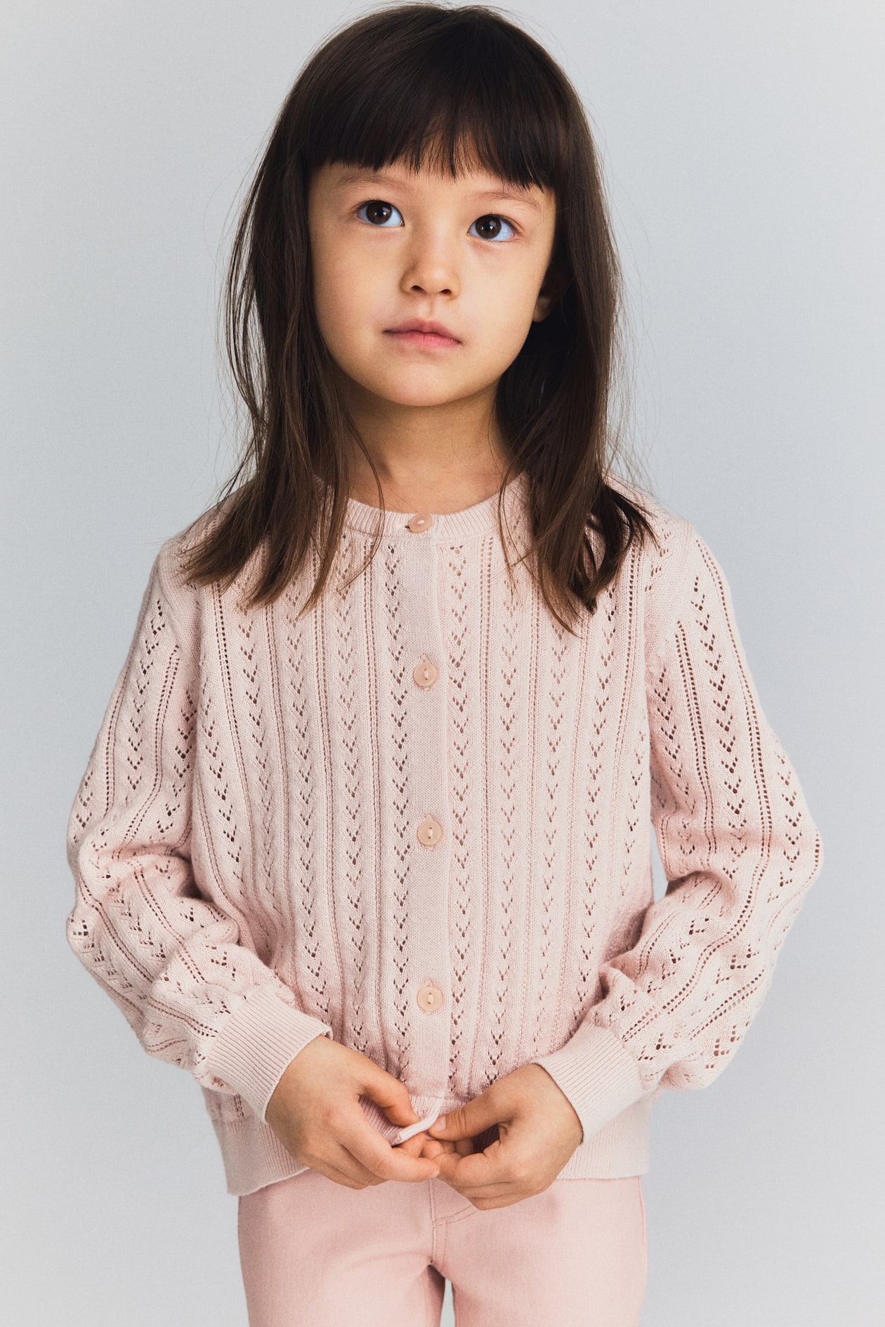 Pointelle-Knit Cotton Cardigan - Light pink - Kids | H&M US