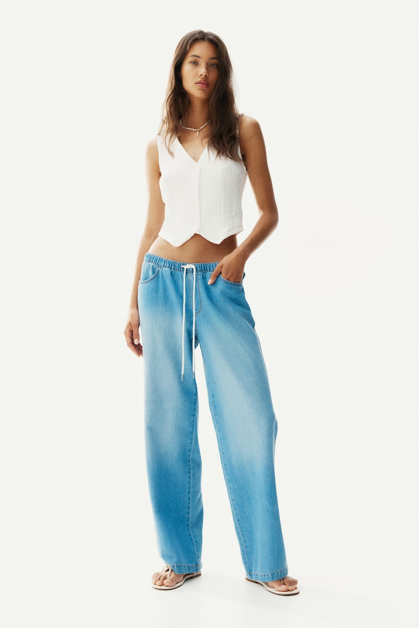 Denim Drawstring Pants - Light denim blue - Ladies | H&M US