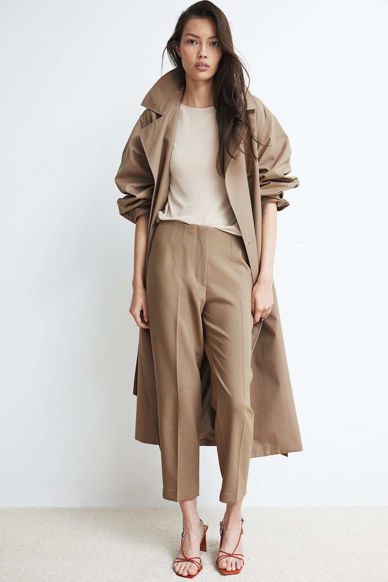 Ankle-Length Slacks - Dark beige - Ladies | H&M US