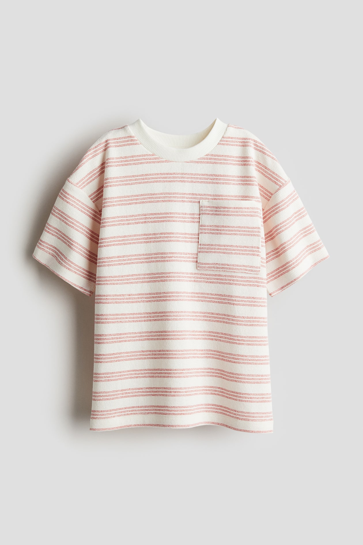 Chest-pocket T-shirt - Round Neck - Short sleeve - White/red striped ...