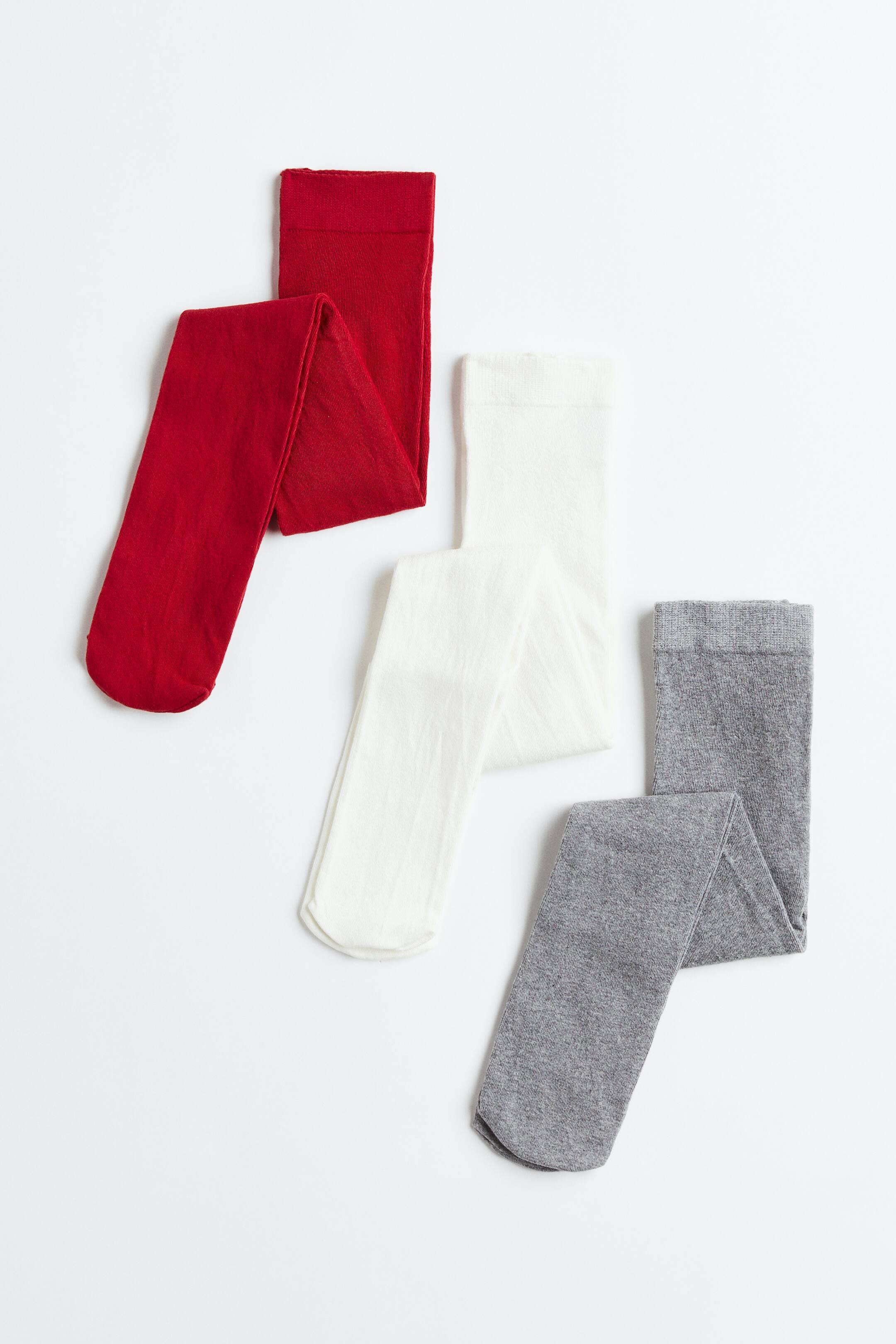 3-pack fine-knit tights - Red/White/Grey - Kids | H&M HK