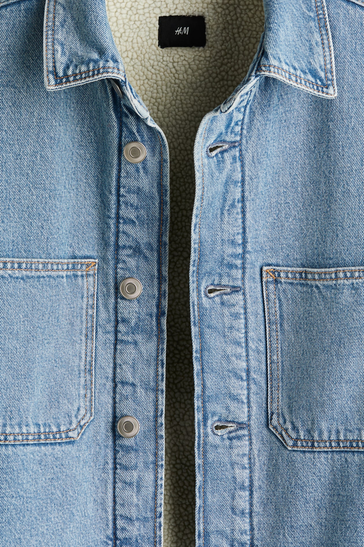 Regular Fit Teddy-Fleece-Lined Denim Overshirt - Light denim blue - Men ...