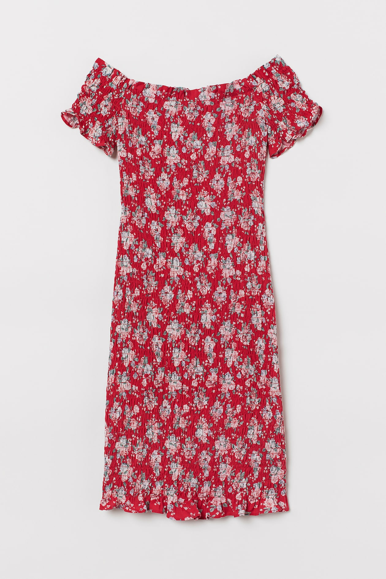 Off-Shoulder-Kleid - Kurzarm - Kurz - Rot/Geblümt - Ladies | H&M DE