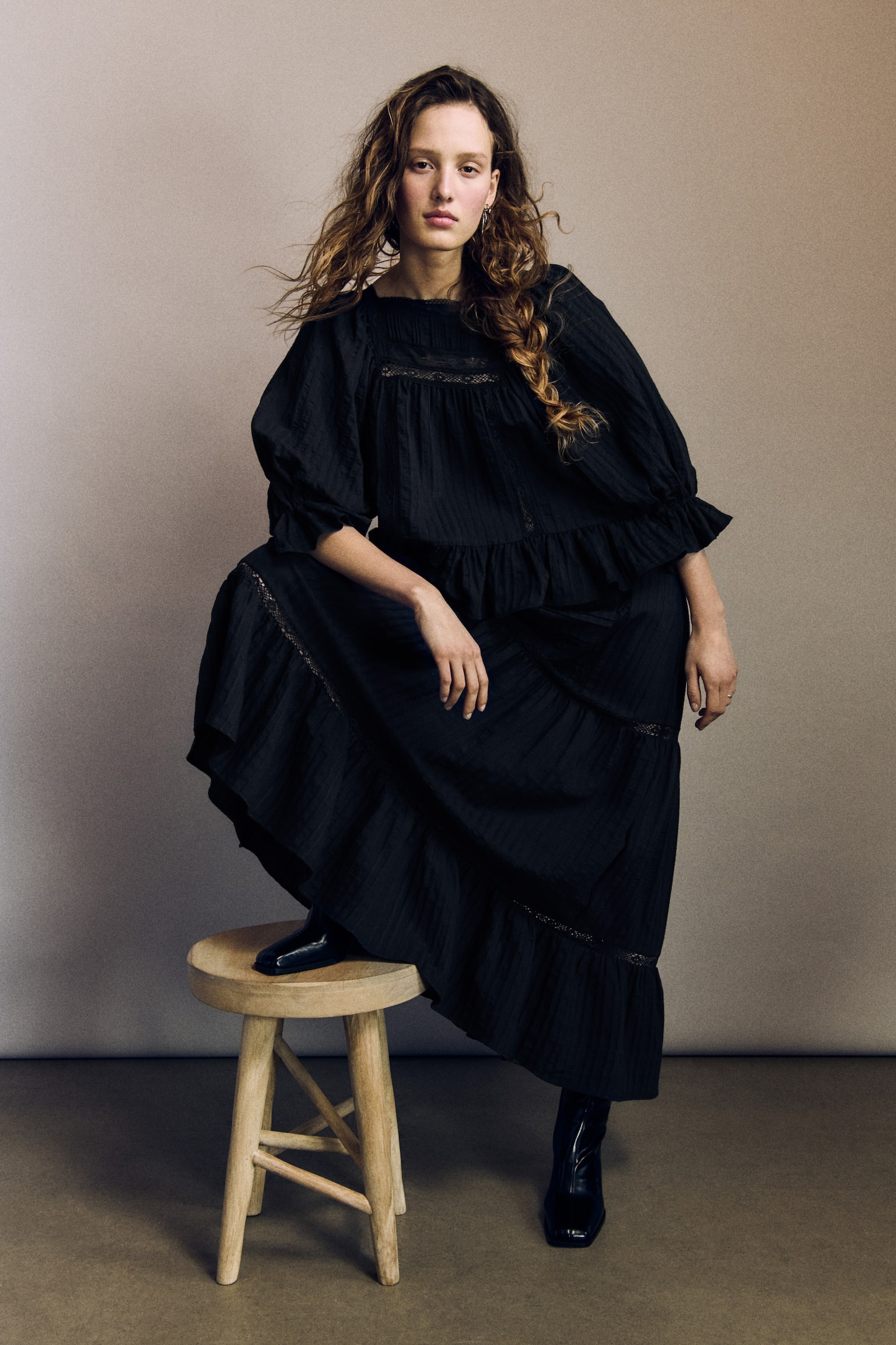 Women's Black Lace-inset maxi skirt | H&M IE