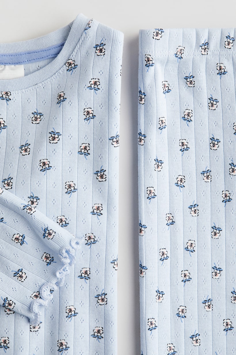 Light blue/Floral Ribbed cotton pyjamas for kids | H&M MY
