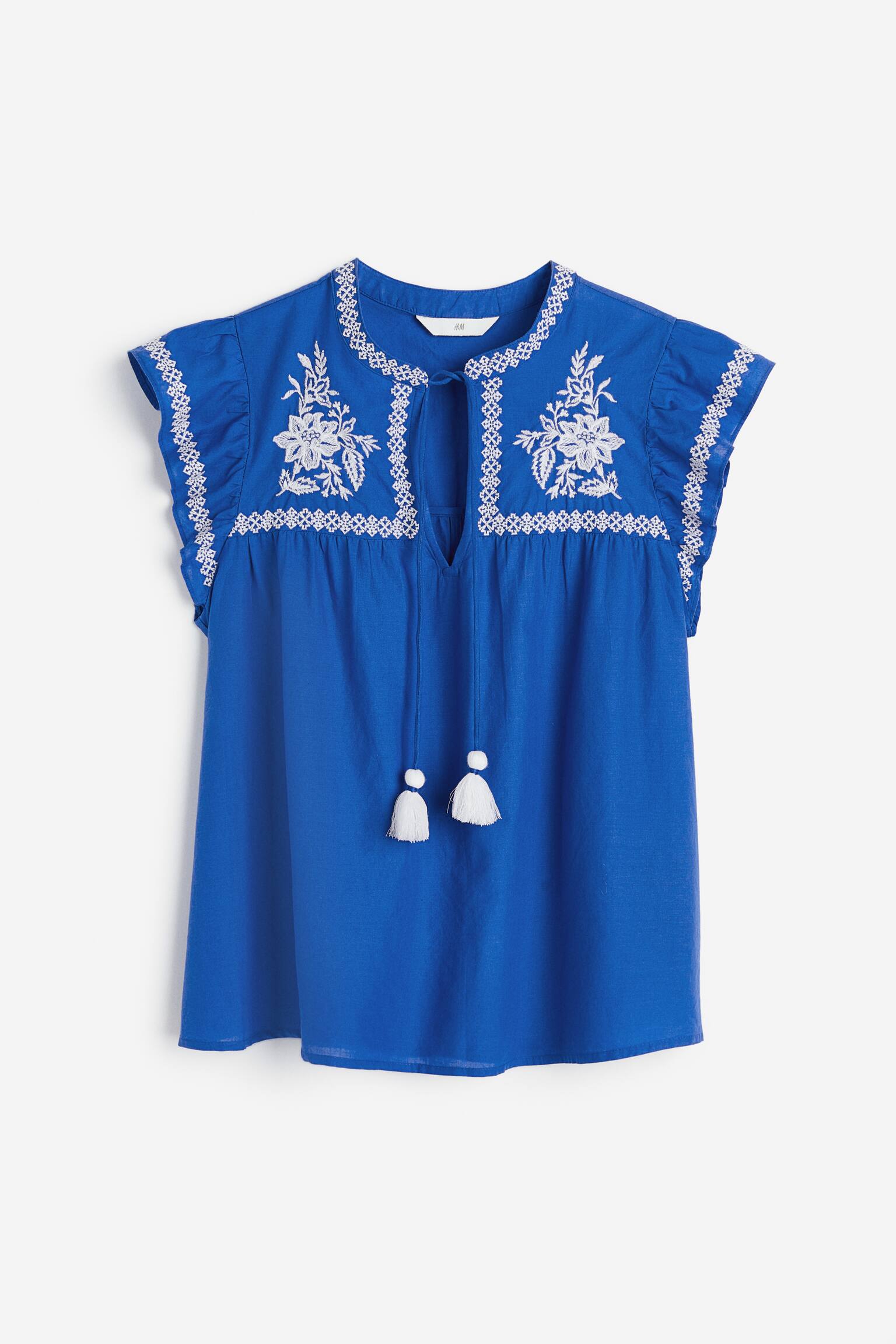 Embroidered blouse - Bright blue - Ladies | H&M MY