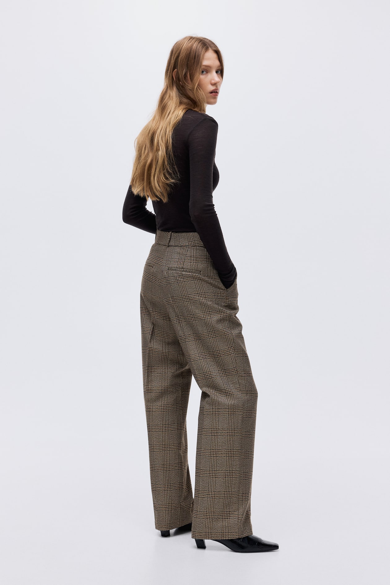 Pantalone elegantnog kroja - Smeđa/karirano - Ladies | H&M RS