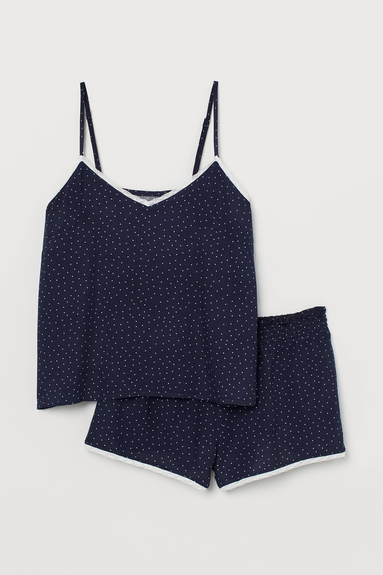 Pyjamas med topp och shorts - Mörkblå/Prickig - DAM | H&M SE